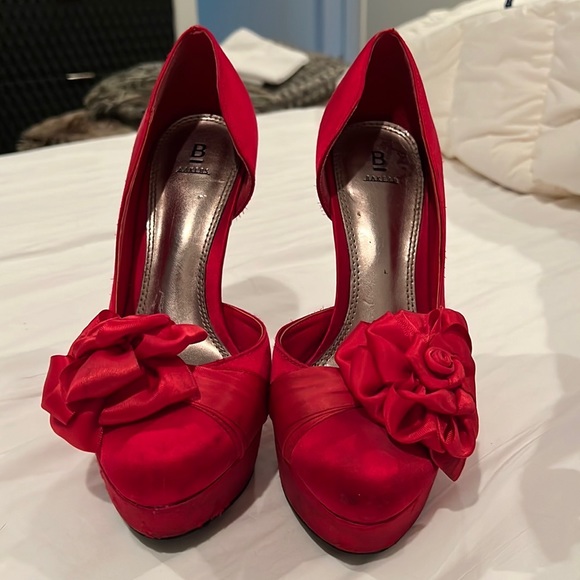 Bakers | Shoes | Red Bakers Satin Platform Heels With Flower | Poshmark
